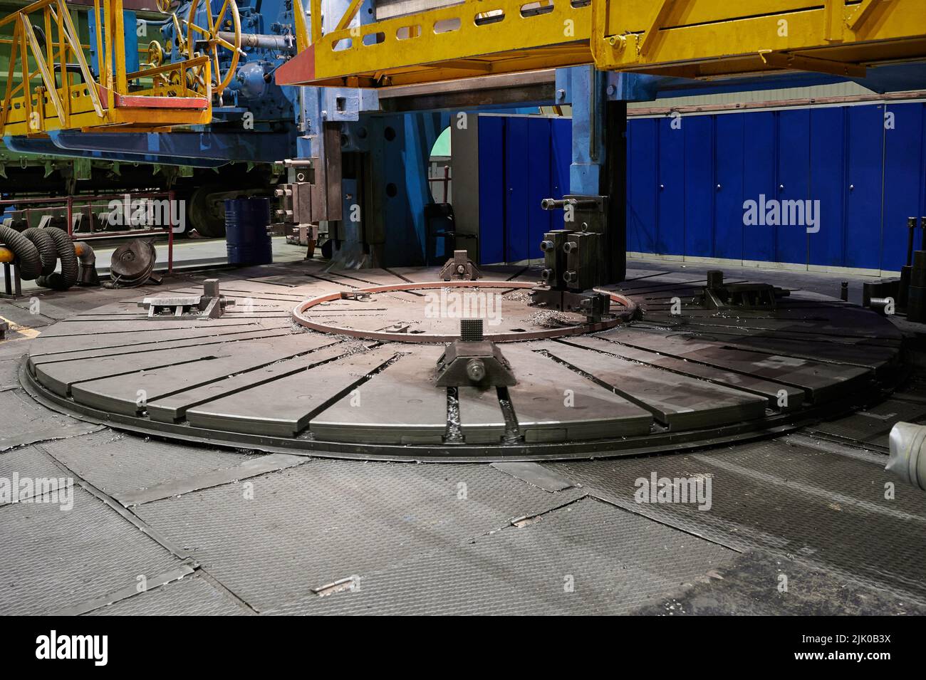 Fragment of the faceplate of a large carousel lathe Stock Photo - Alamy