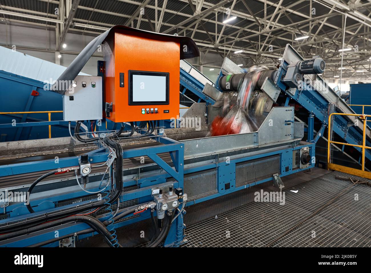 Control panel of production line in recycling plant workshop Stock ...