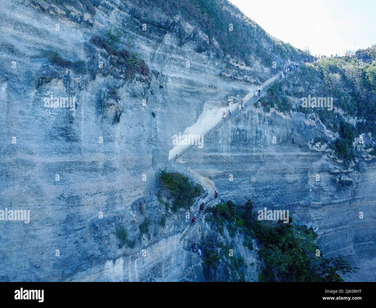 Aerial photo of Nusa penida cliff edge stair case going up a mountain ...