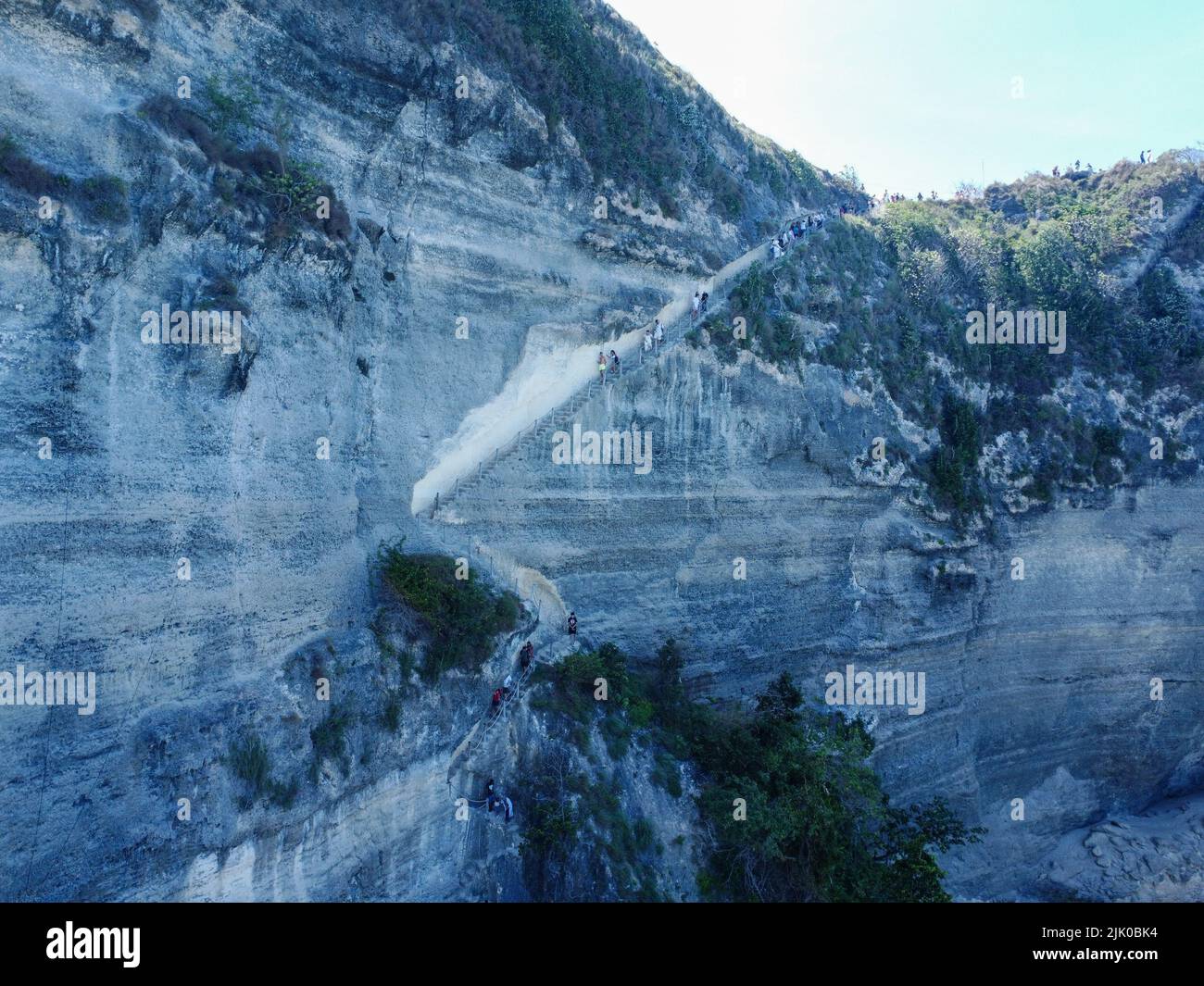 Aerial photo of Nusa penida cliff edge stair case going up a mountain ...
