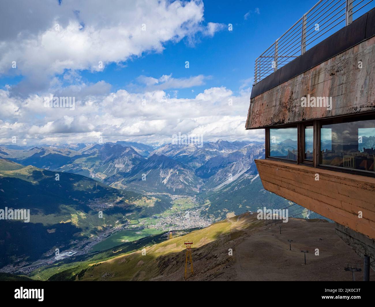 View of Bormio's valley from Bormio 3000 cable car arrive Stock Photo ...