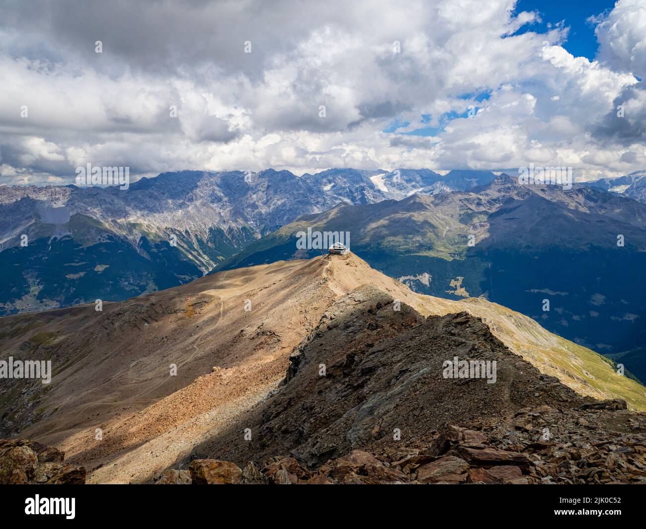 View of Bormio's valley from Bormio 3000 cable car arrive Stock Photo ...