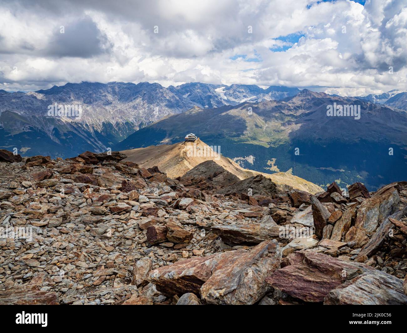 View of Bormio's valley from Bormio 3000 cable car arrive Stock Photo ...