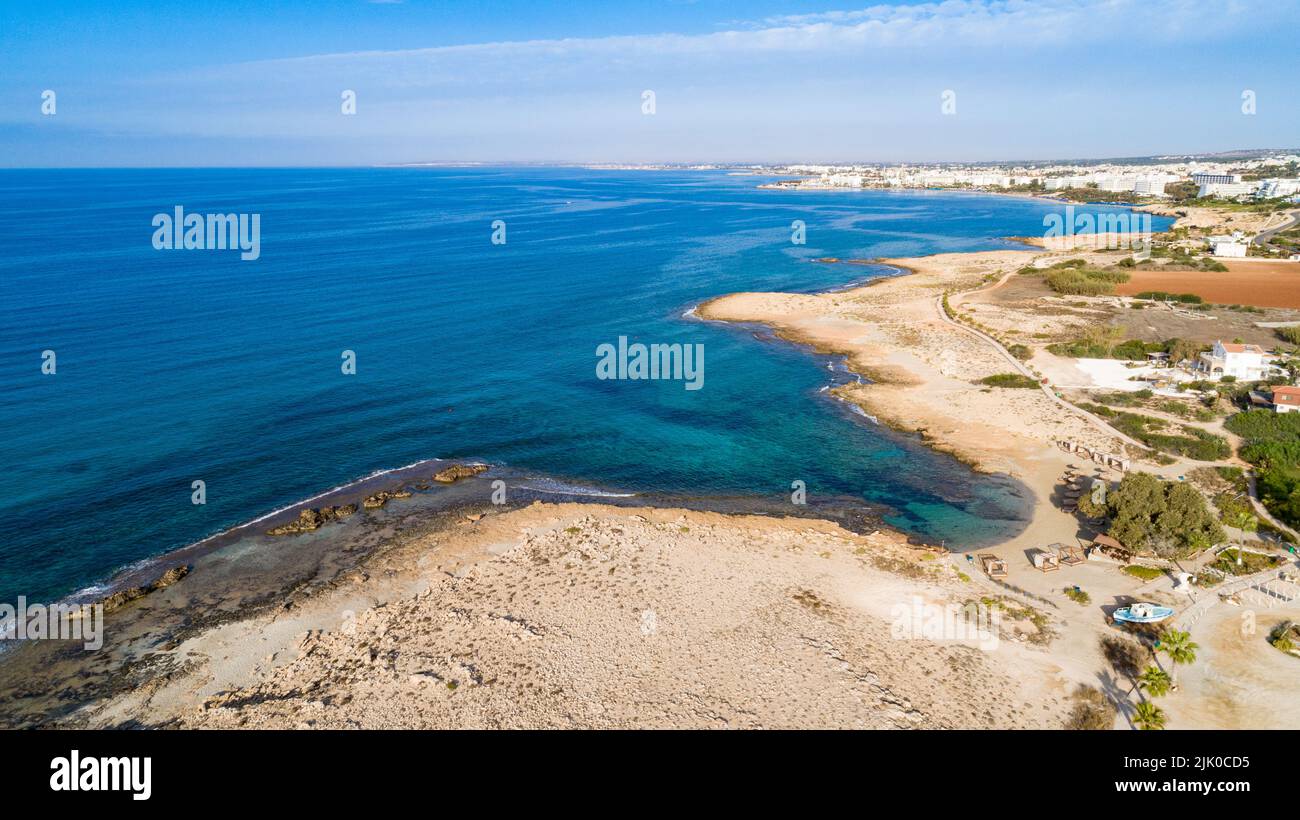 Aerial bird's eye view of Ammos tou Kambouri beach, Ayia Napa, Cavo ...
