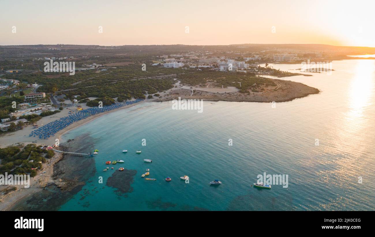 Aerial bird's eye view of Landa beach, Ayia Napa, Famagusta, Cyprus ...