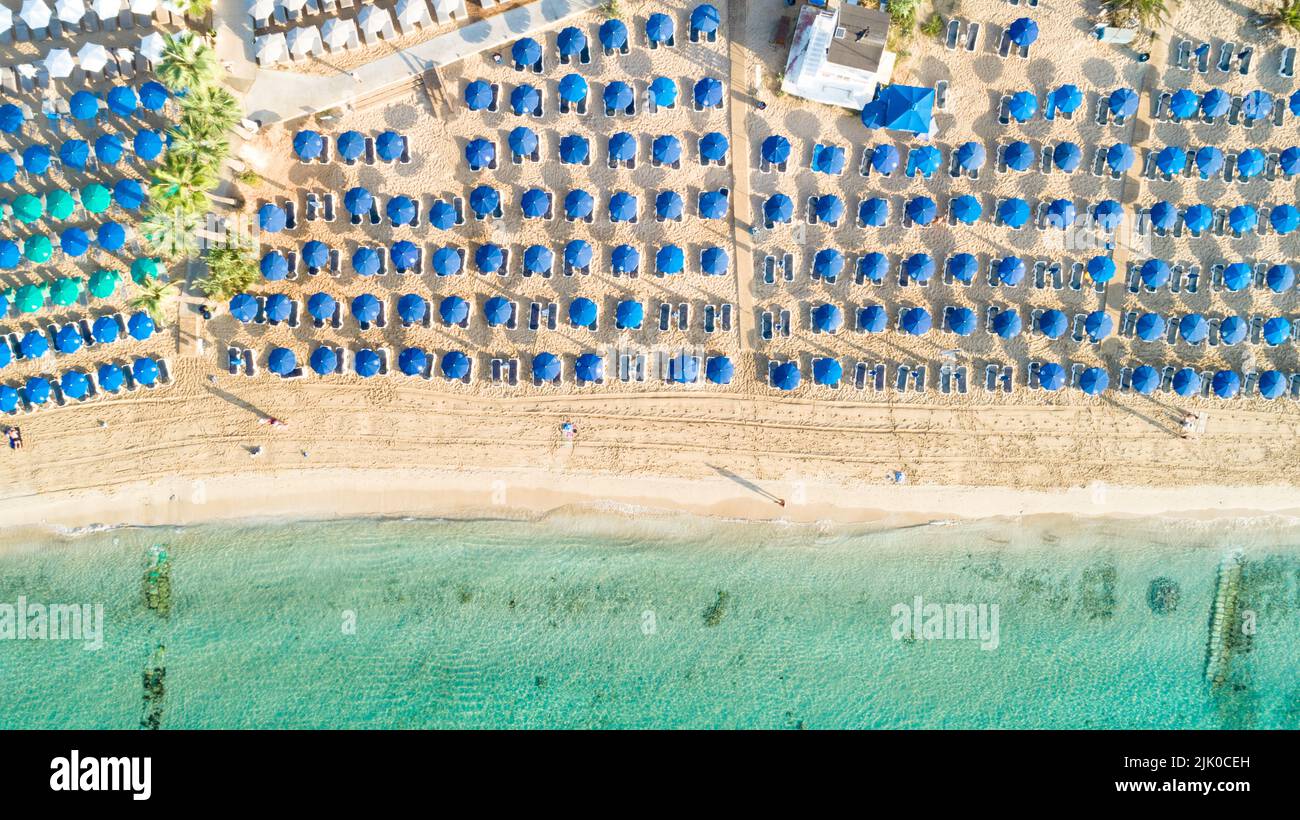 Aerial bird's eye view of Pantachou - Limanaki sandy organised beach ...
