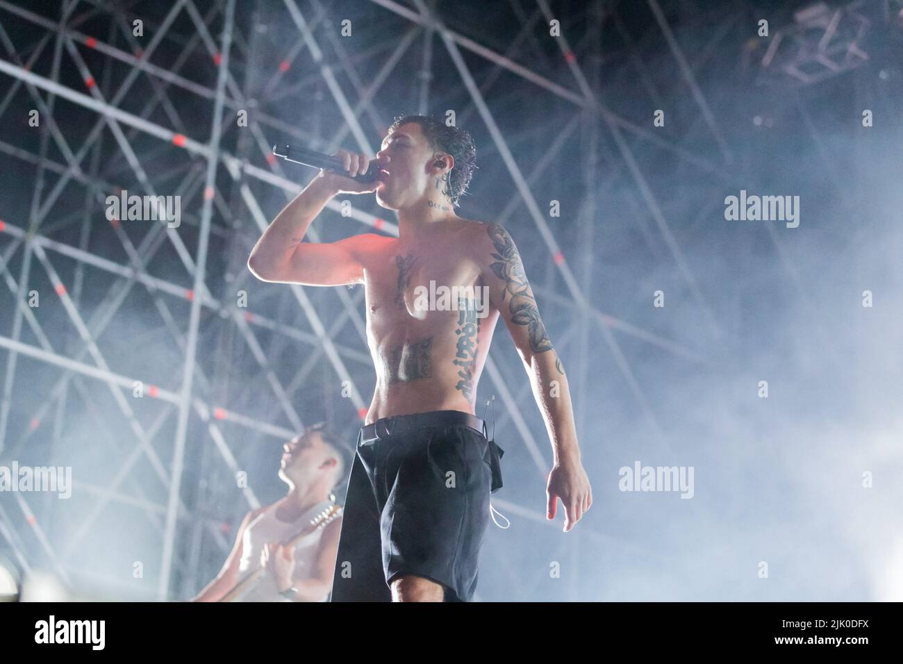 Roma, Italy. 28th July, 2022. Blanco singing on stage during Blanco ...