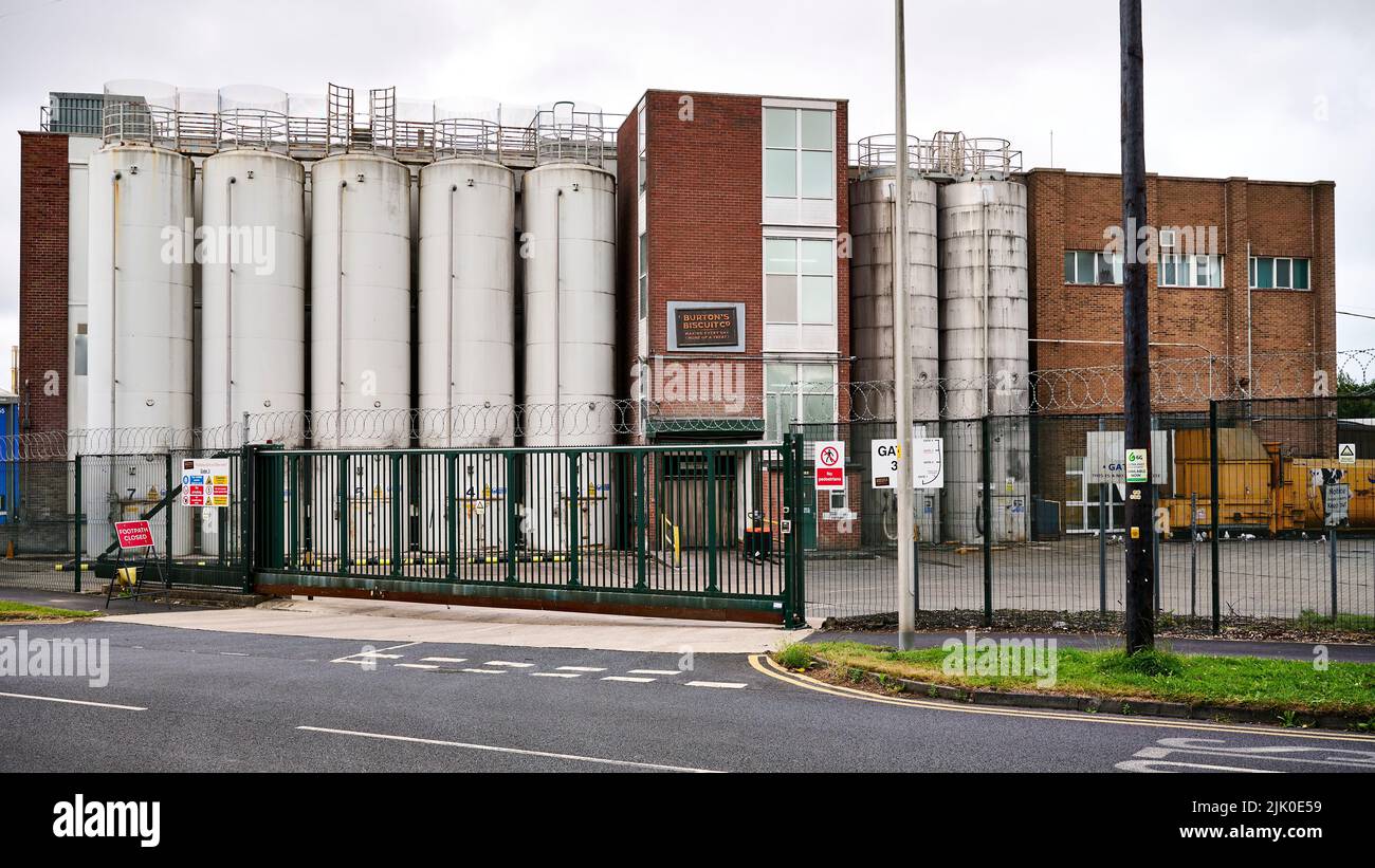 Sugar silos at Burton's biscuits,Blackpool Stock Photo - Alamy
