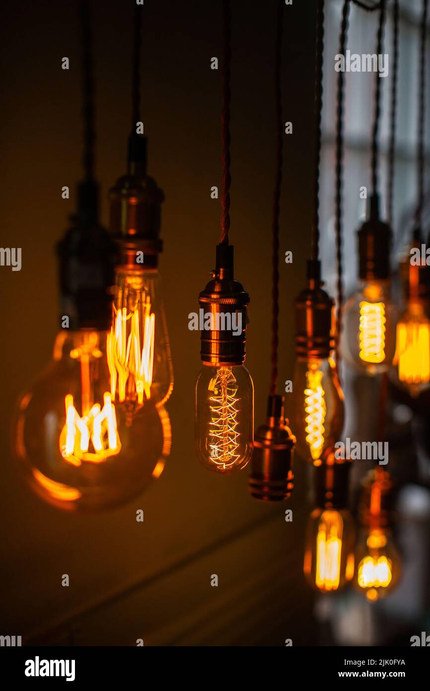 Row of edison lamps of different shapes Stock Photo - Alamy
