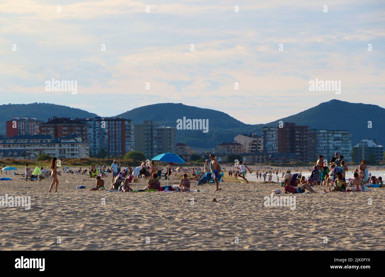 View along the beach Laredo Cantabria Spain with late afternoon ...