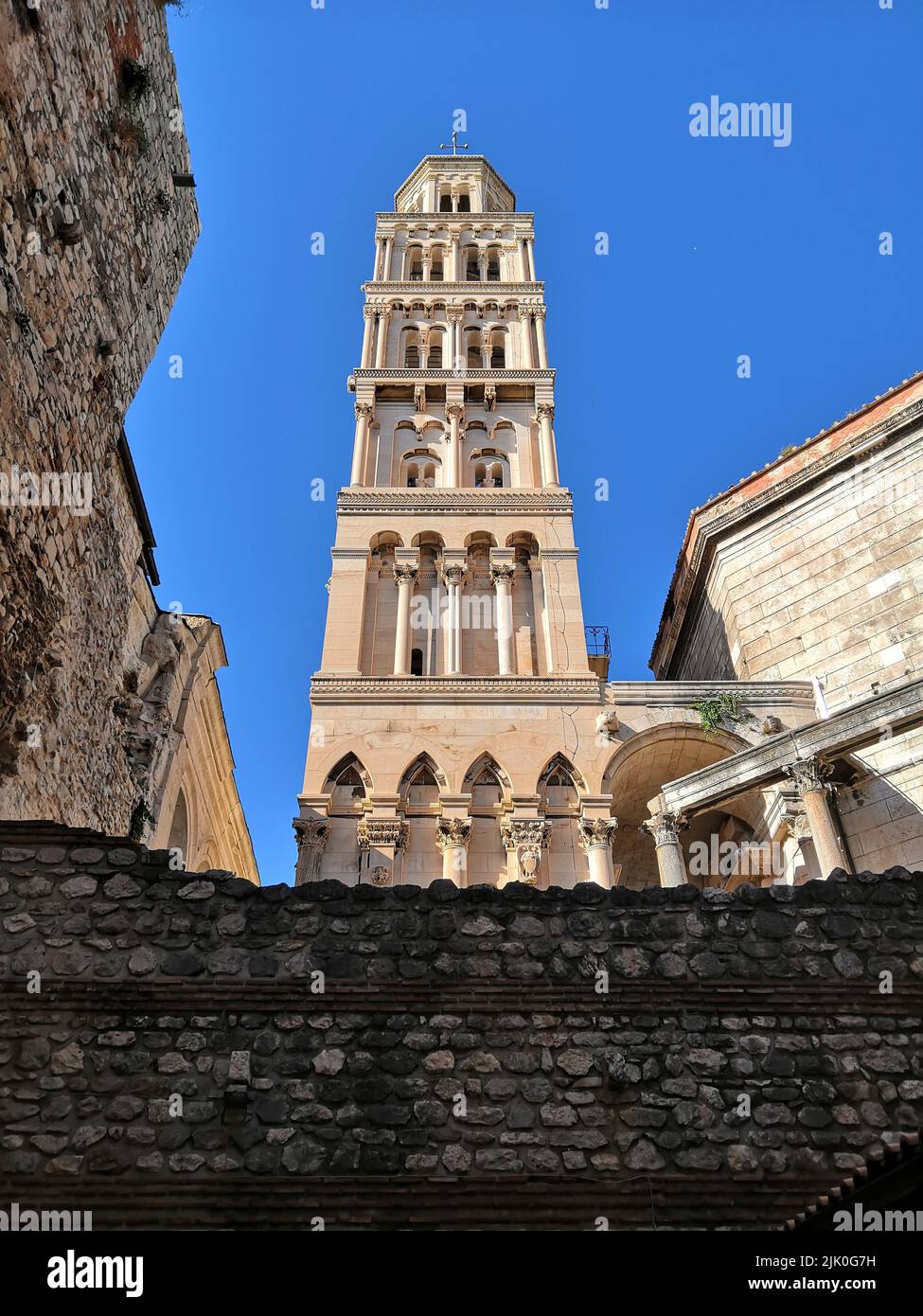 A low angle shot exterior of the Saint Domnius Cathedral in Split ...