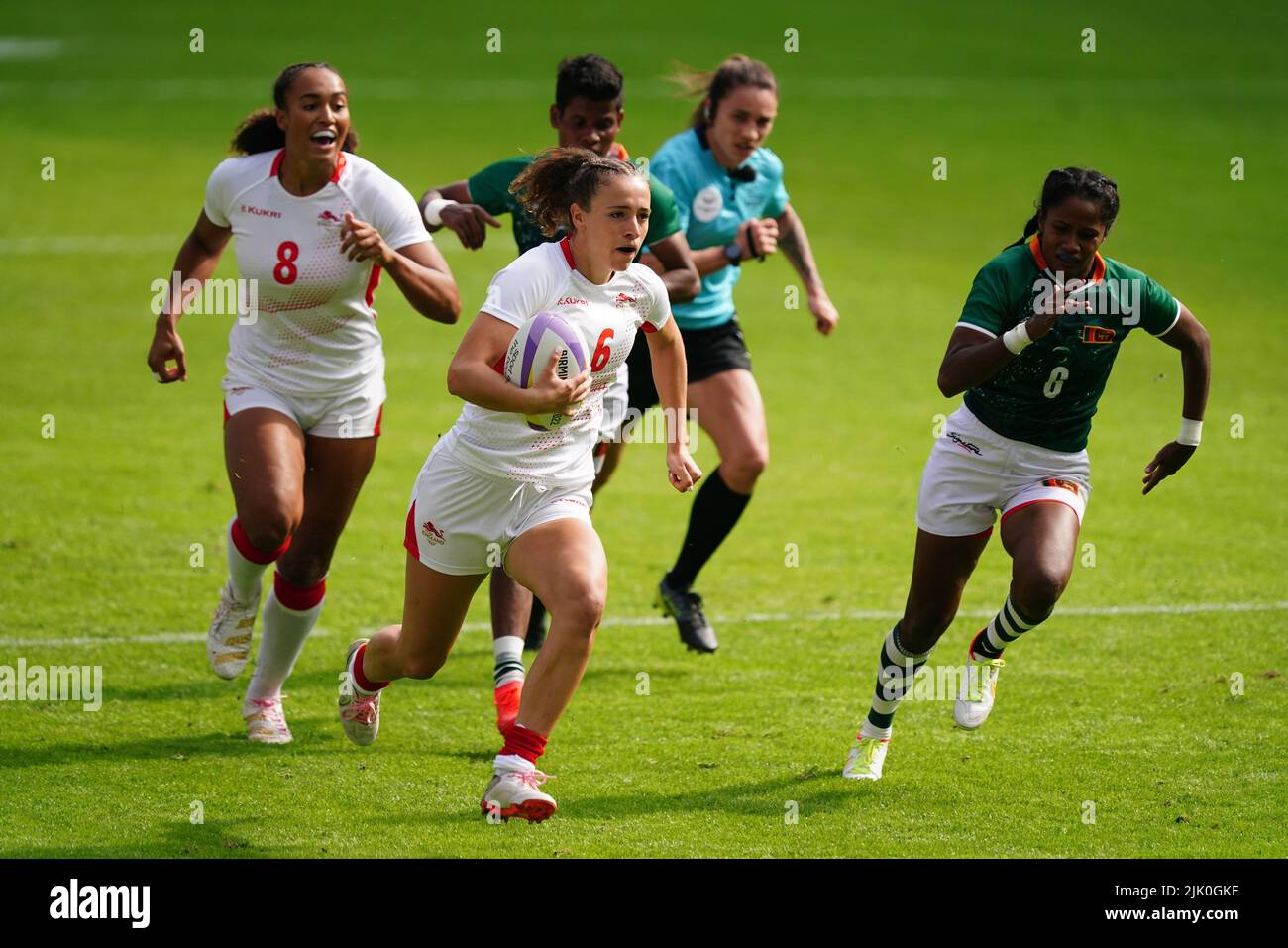 England's Lauren Torley breaks free to score a try during the Women's ...