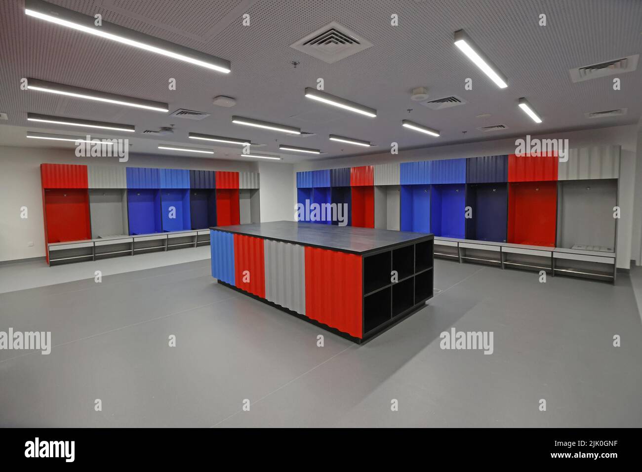 A locker room at Stadium 974, one of the match venues of the 2022 World ...