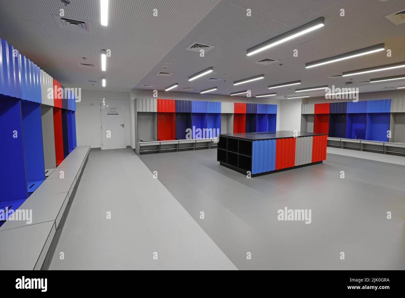 A locker room at Stadium 974, one of the match venues of the 2022 World ...