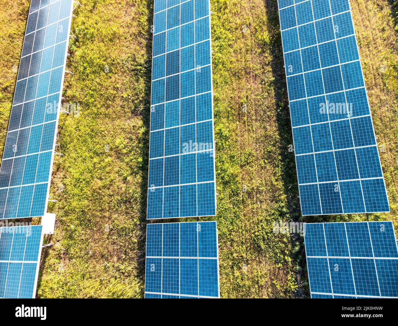 Aerial top view of a solar panels power plant. Photovoltaic solar ...