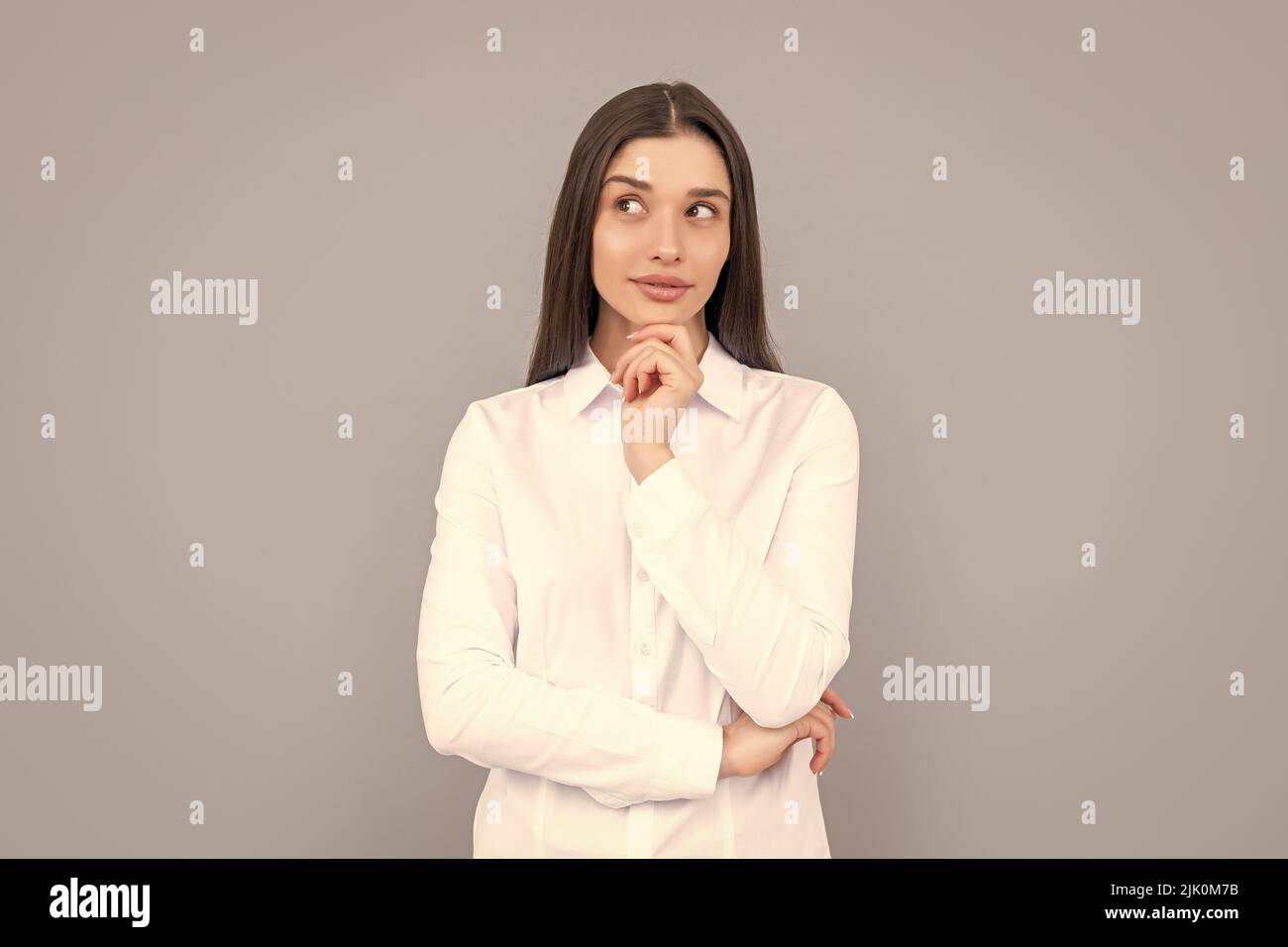 successful woman in businesslike clothes. manager executive on grey ...