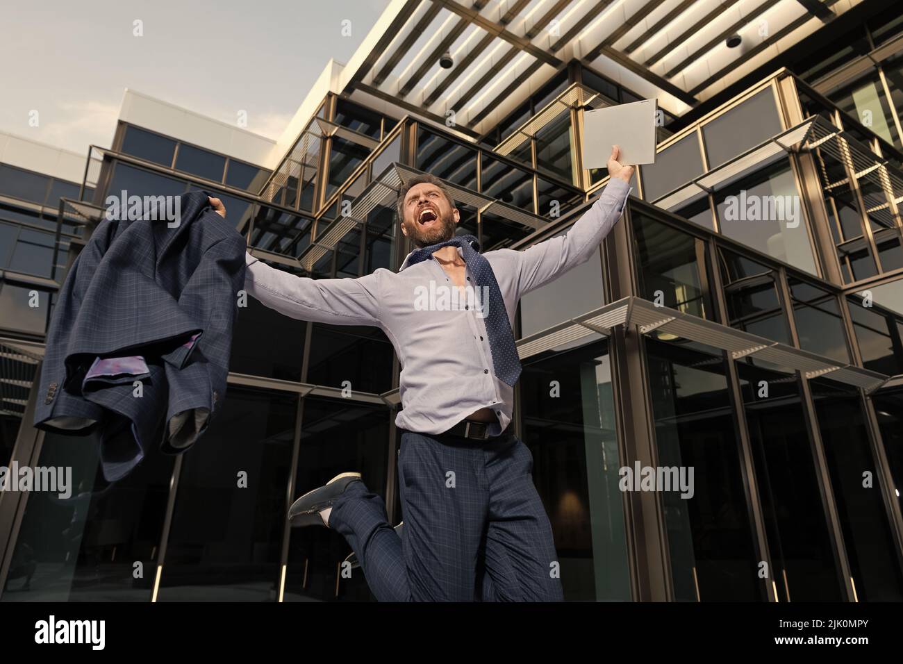 business success. successful boss jump. excited entrepreneur jumping ...