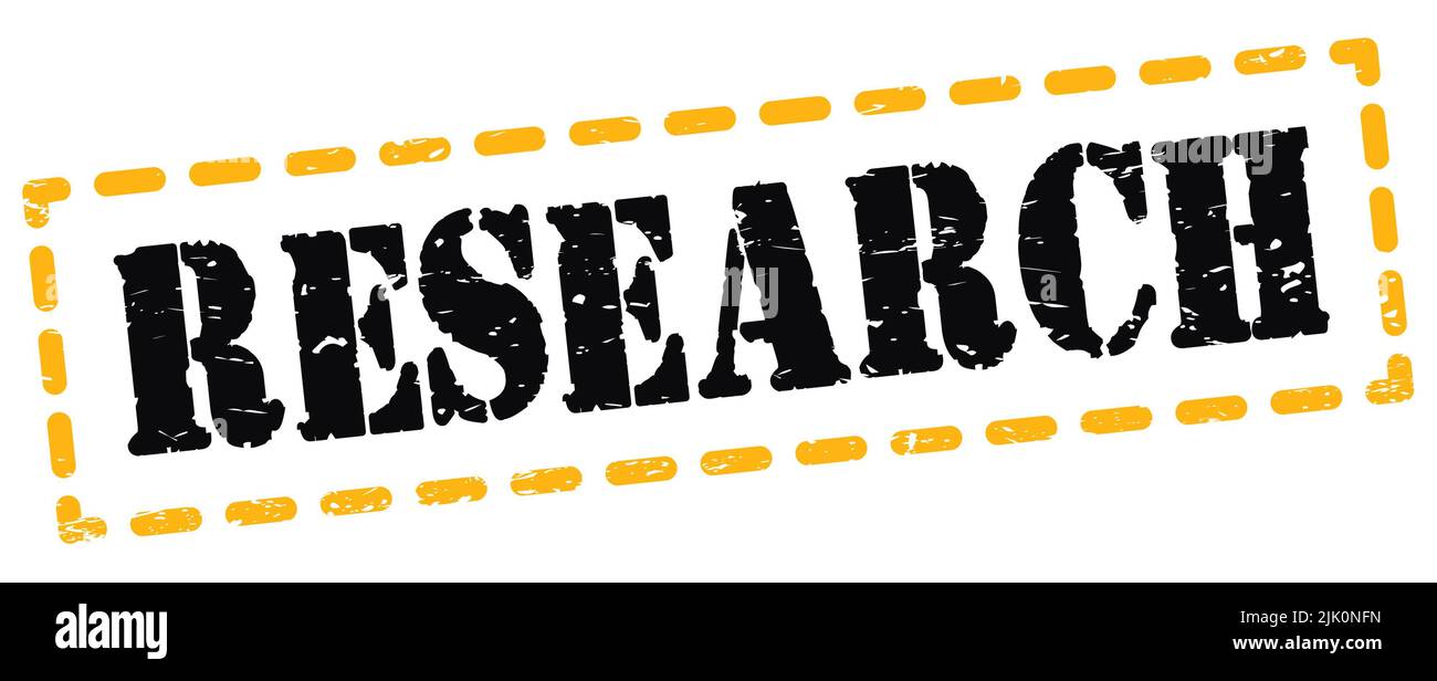 RESEARCH text written on yellow-black dash stamp sign Stock Photo - Alamy