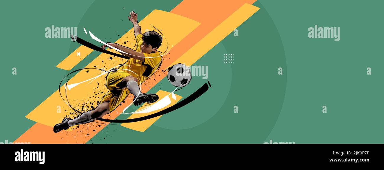 Contemporary art collage. Professional male soccer football player ...