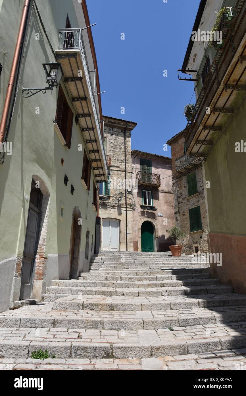 A narrow street in Trivento, a mountain village in the Molise region of ...