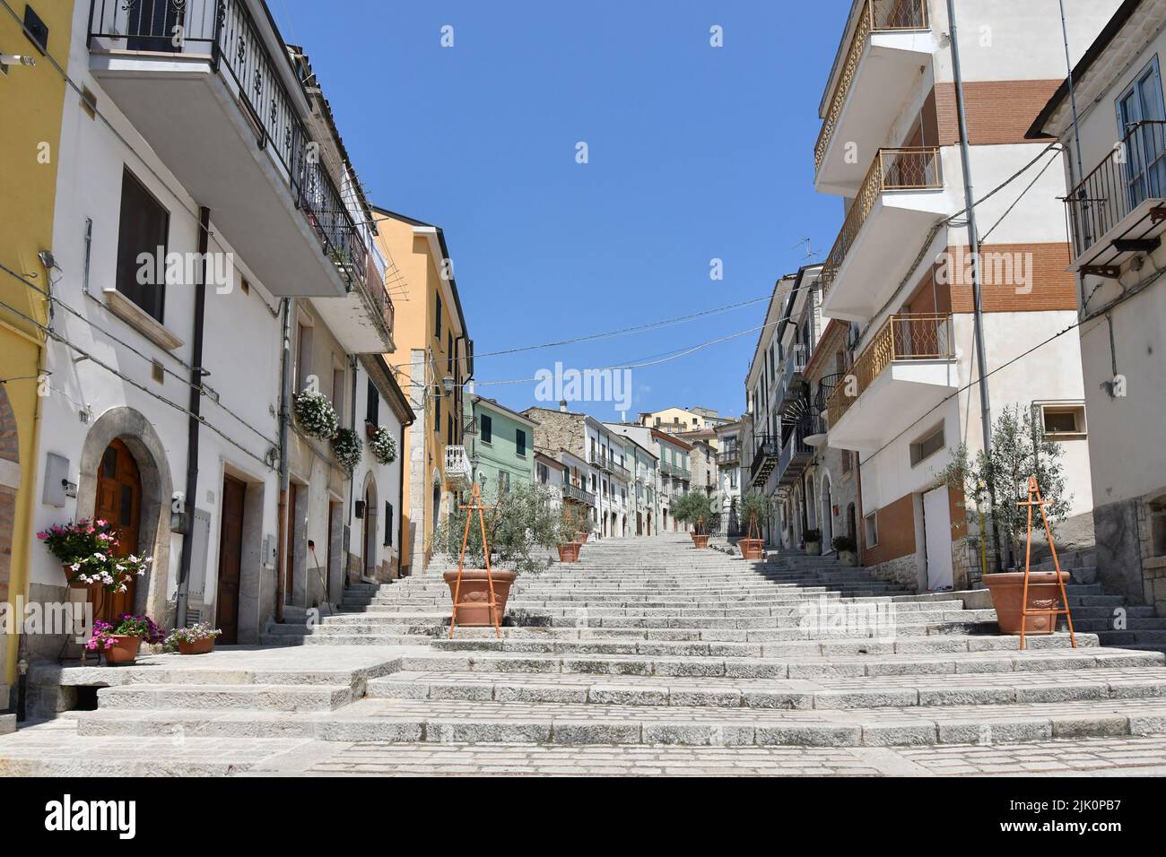 A narrow street in Trivento, a mountain village in the Molise region of ...