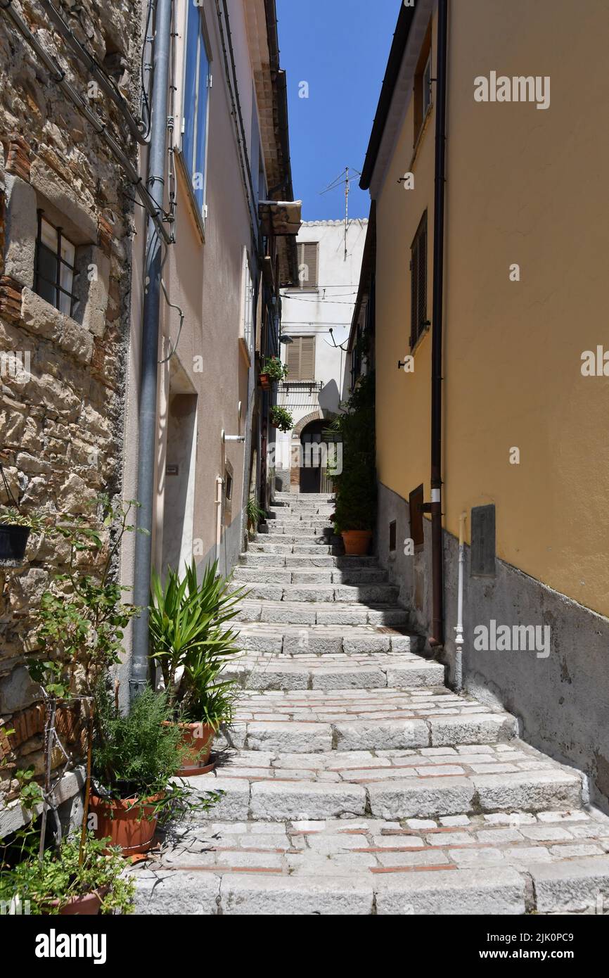 A narrow street in Trivento, a mountain village in the Molise region of ...