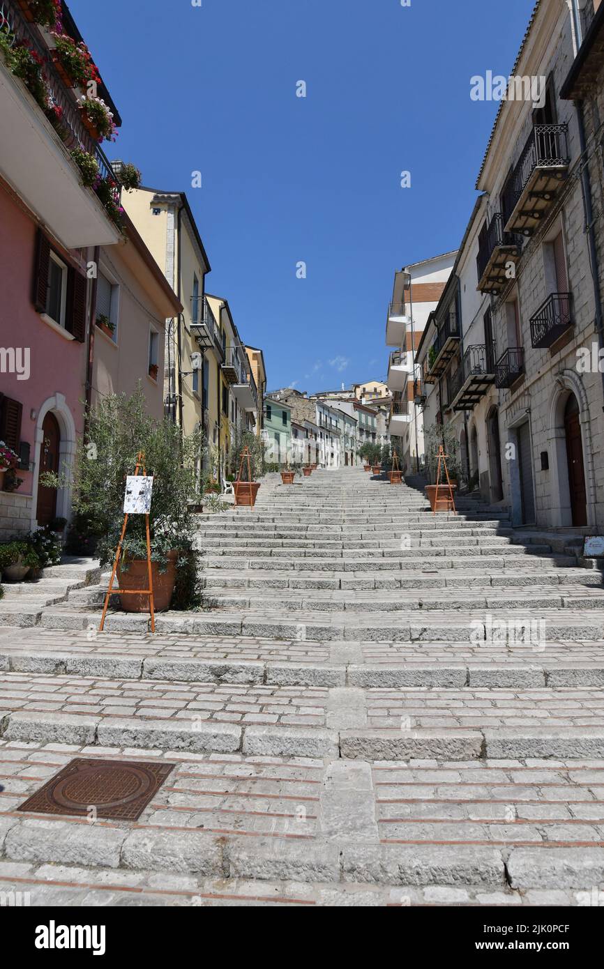 A narrow street in Trivento, a mountain village in the Molise region of ...