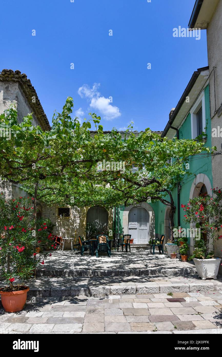 A narrow street in Trivento, a mountain village in the Molise region of ...