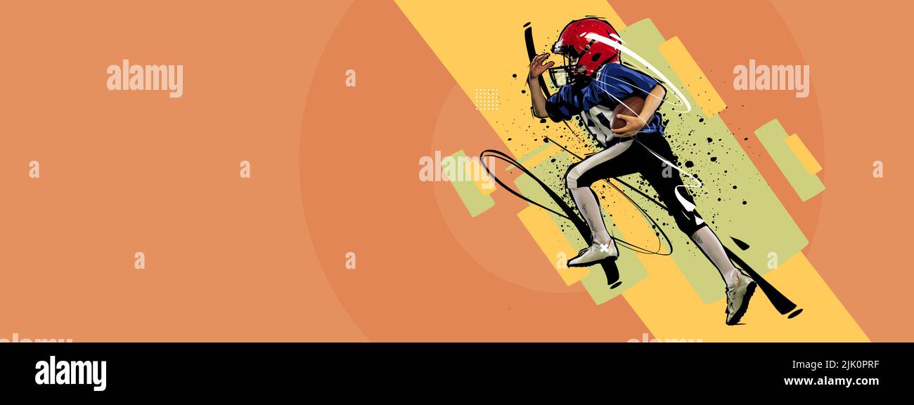 Contemporary art collage with little boy, junior american football ...