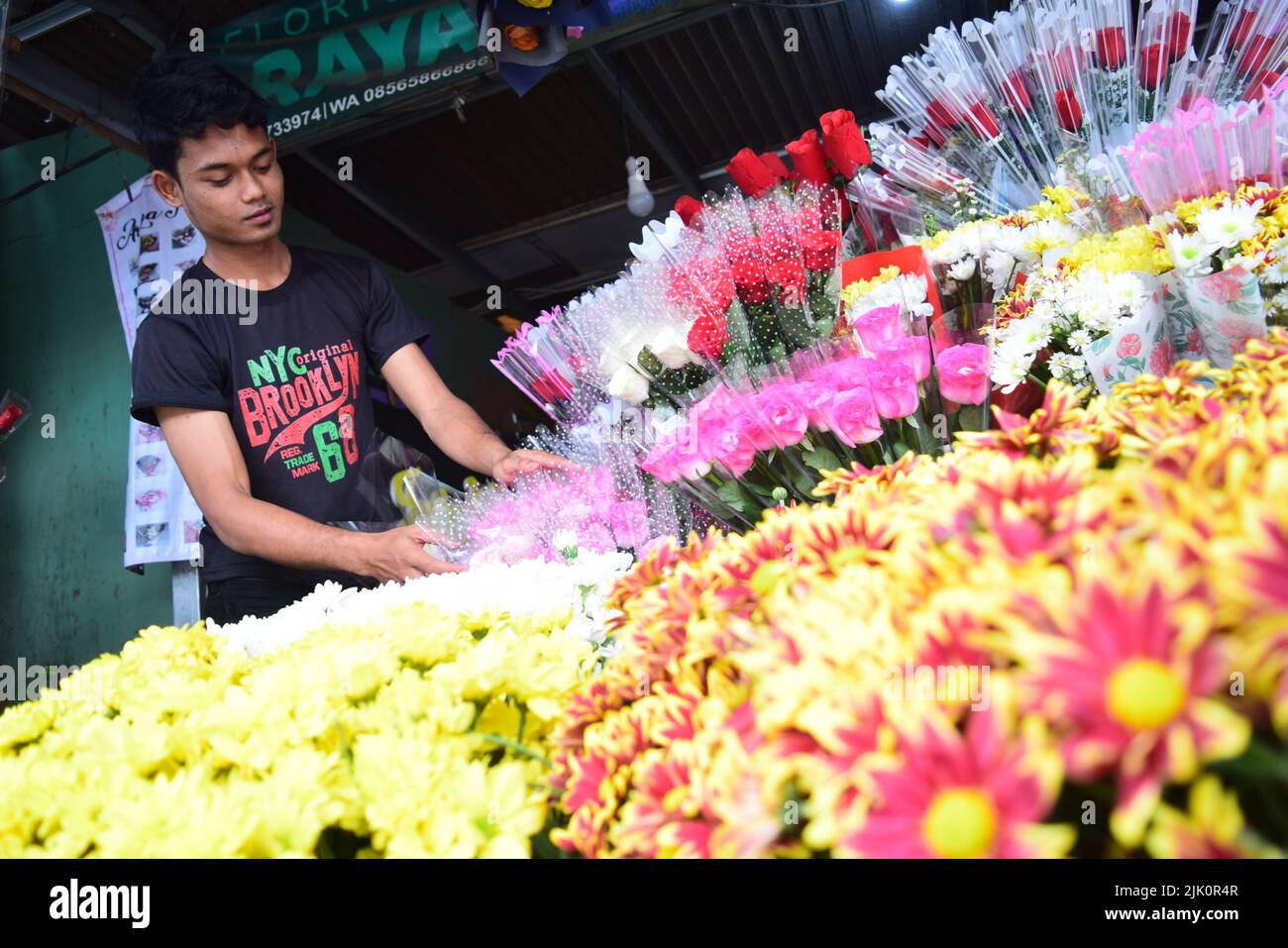 Jakarta, Indonesia - February 2020 : ornamental flower seller in ...