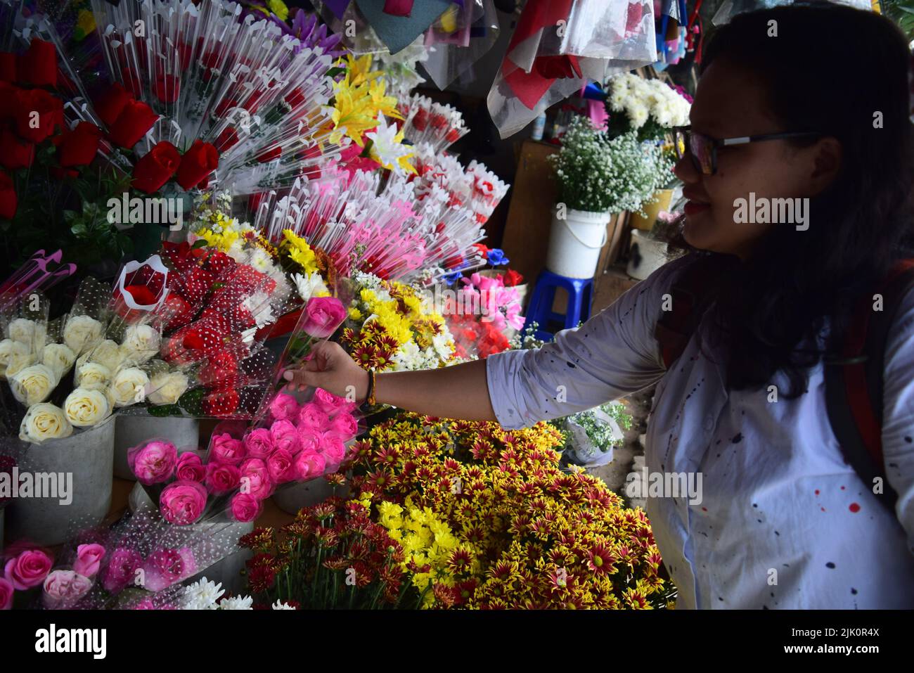 Jakarta, Indonesia - February 2020 : ornamental flower seller in ...