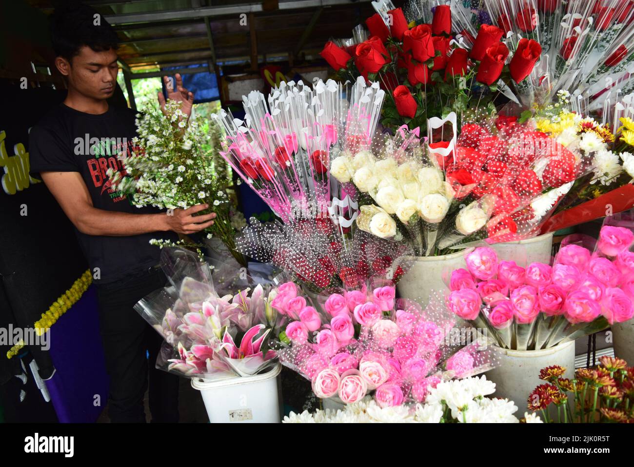 Jakarta, Indonesia - February 2020 : ornamental flower seller in ...
