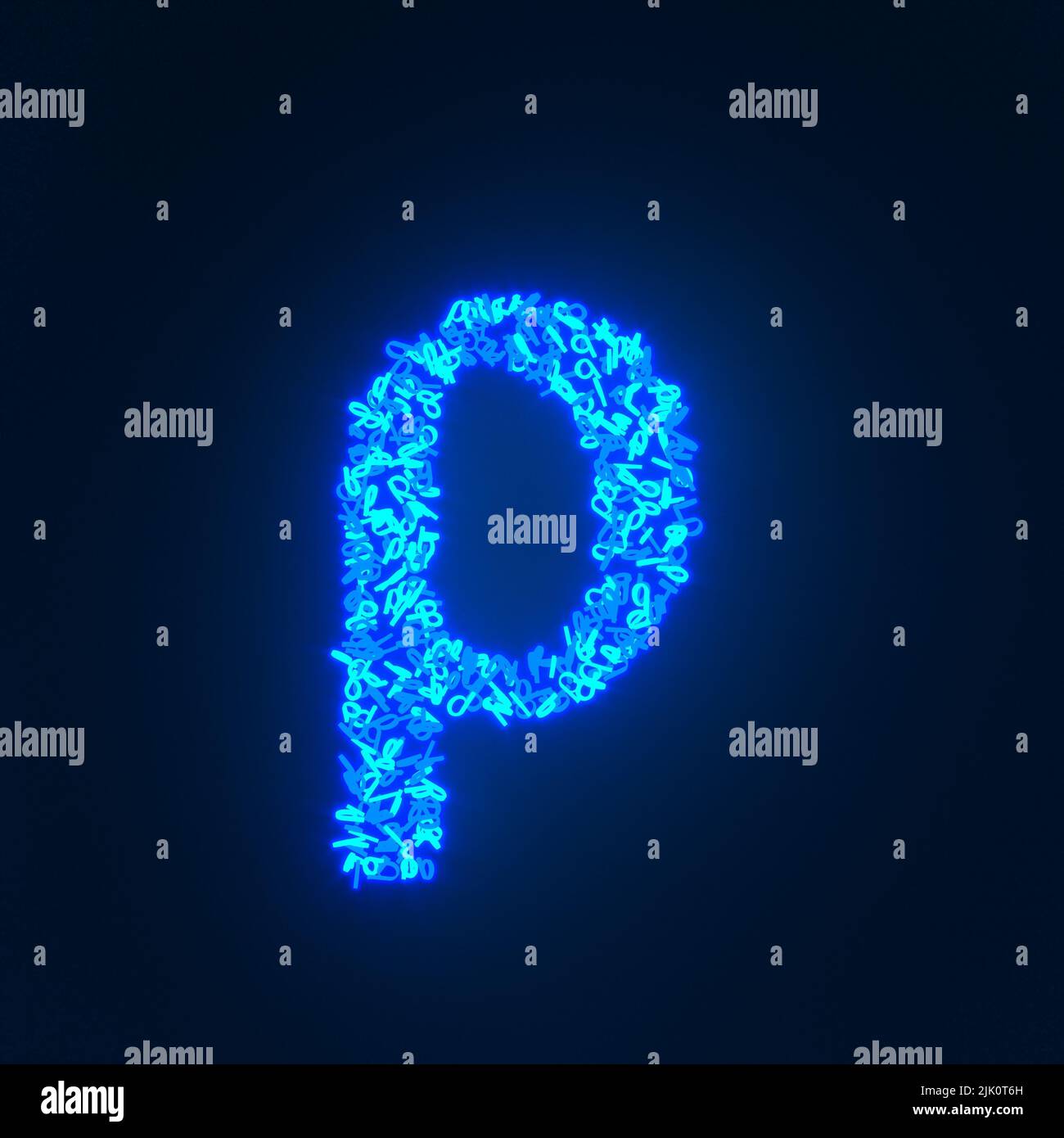 Scattered blue neon character isolated over a black background Stock ...