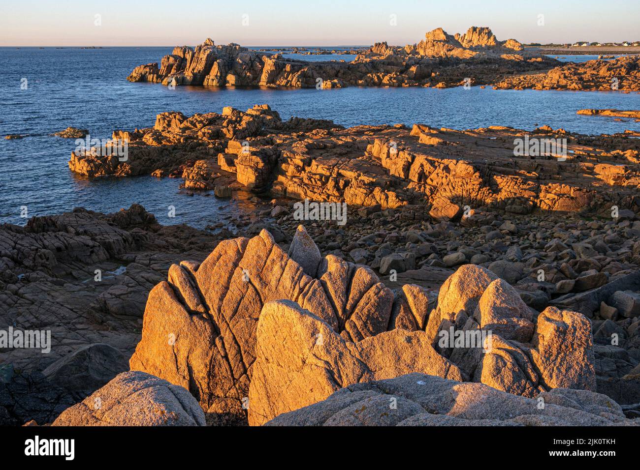 Last light on the rocky coast near Fort Hommet, Vazon Bay, Guernsey ...