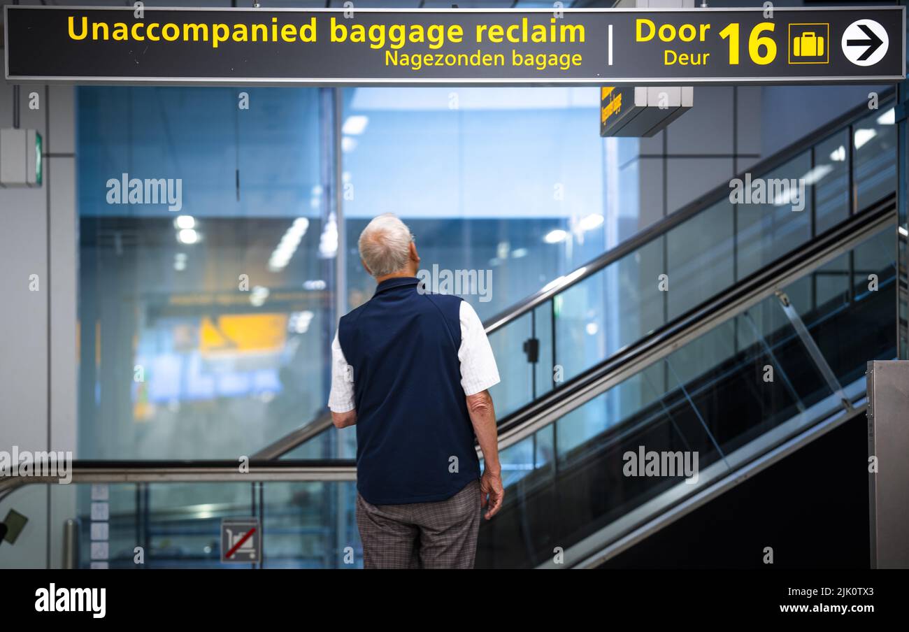2022-07-29 10:55:44 SCHIPHOL - A sign with forwarded baggage. Schiphol ...