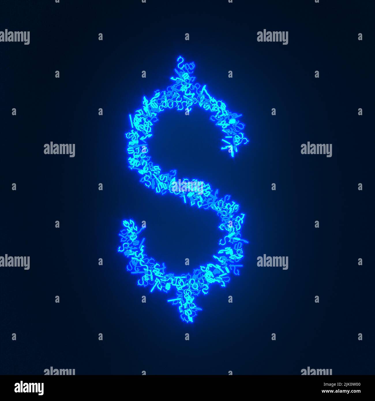 Scattered blue neon character isolated over a black background Stock ...