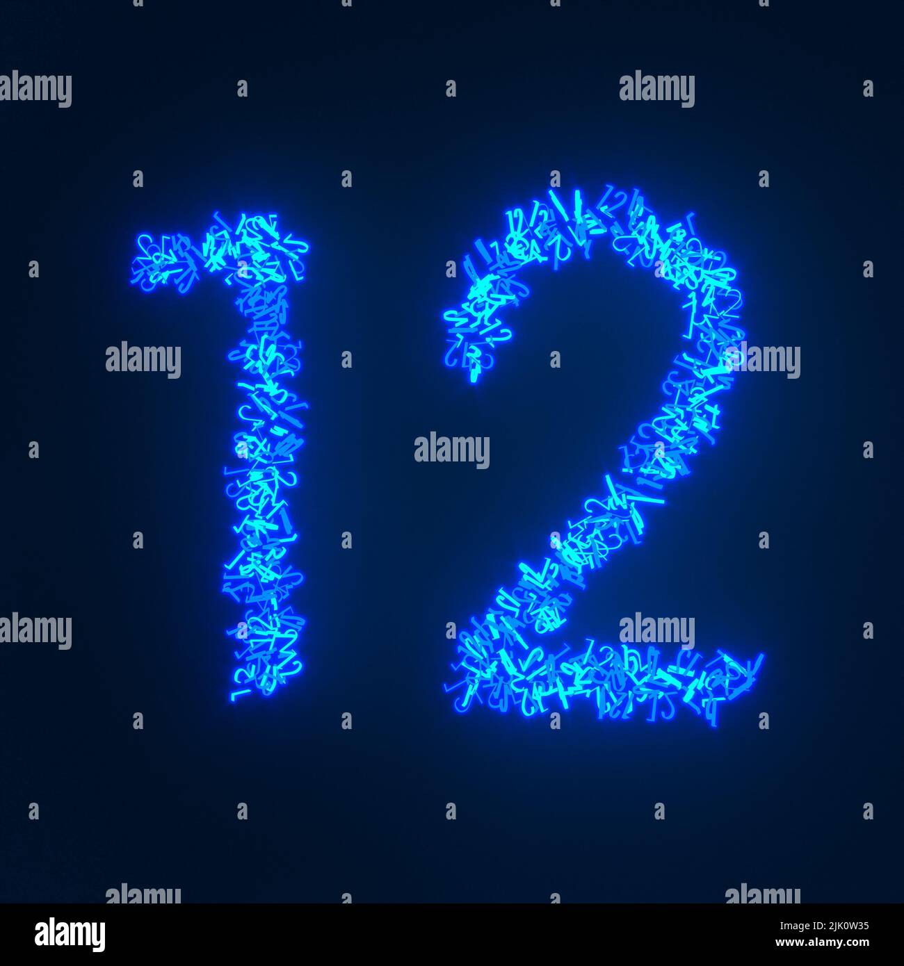 Scattered blue neon character isolated over a black background Stock ...
