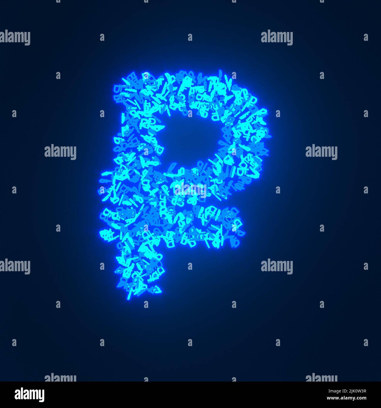 Scattered blue neon character isolated over a black background Stock ...