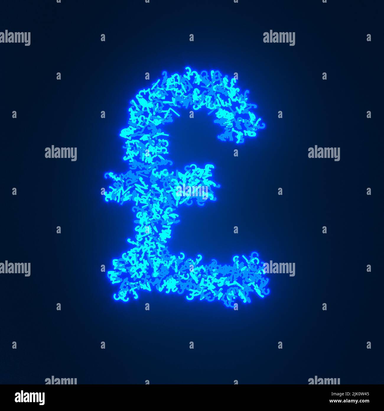 Scattered blue neon character isolated over a black background Stock ...