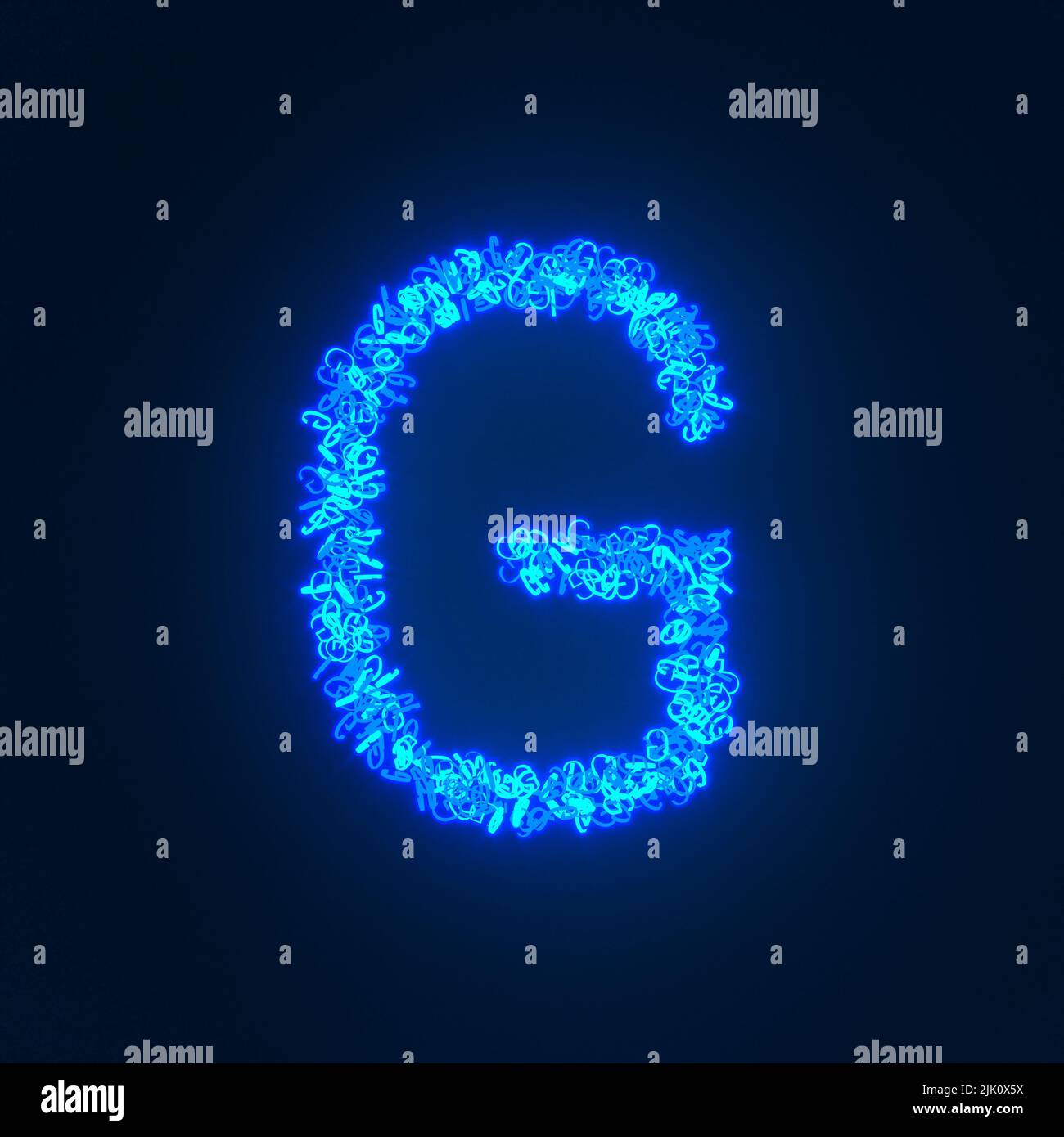 Scattered blue neon character isolated over a black background Stock ...