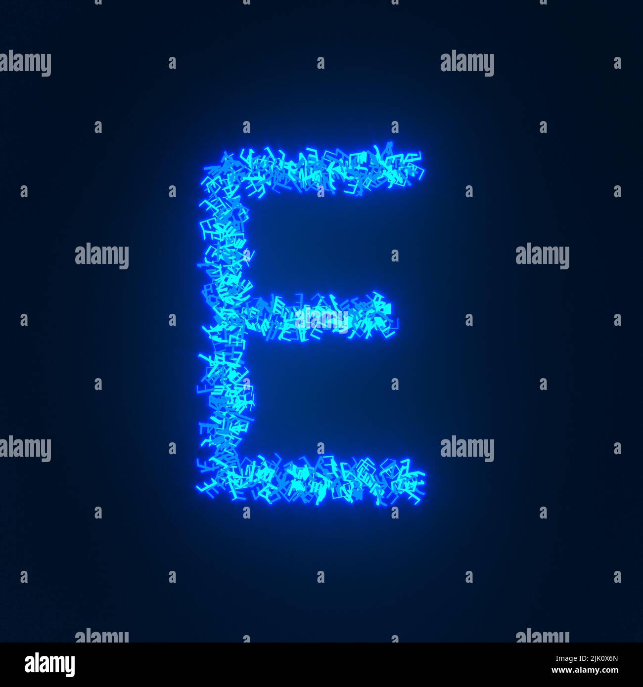 Scattered blue neon character isolated over a black background Stock ...