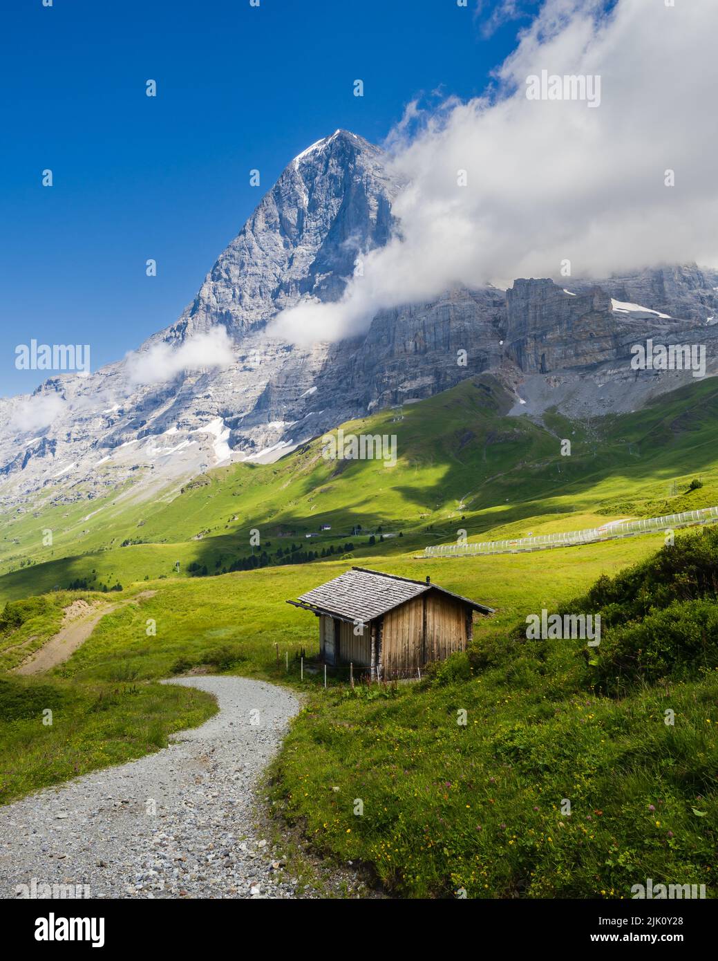 Looking at the Eiger whilst hiling to Wengen from Kleine Scheidegg in ...