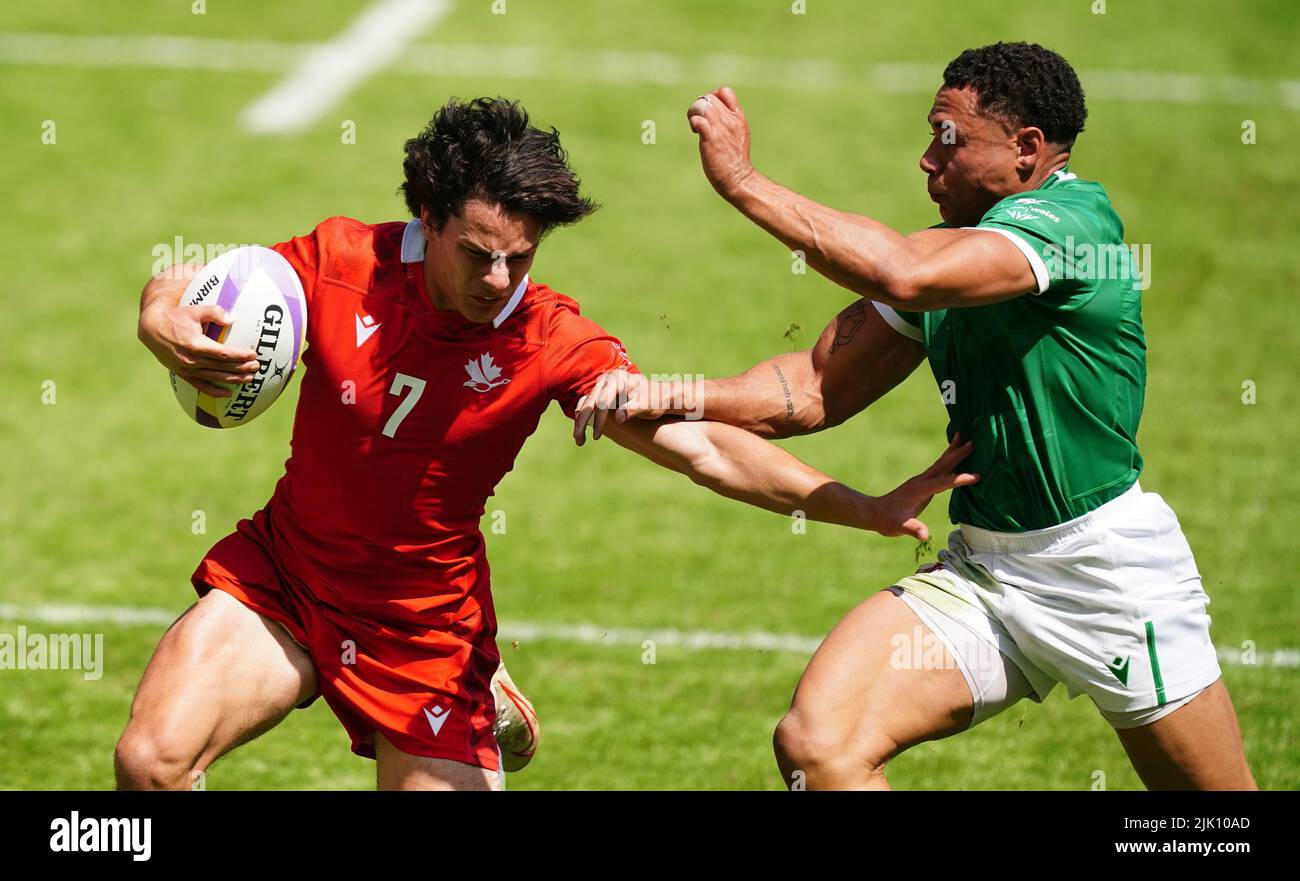 Canada's Brock Webster (left) and Wales' Lloyd Lewis in action during ...