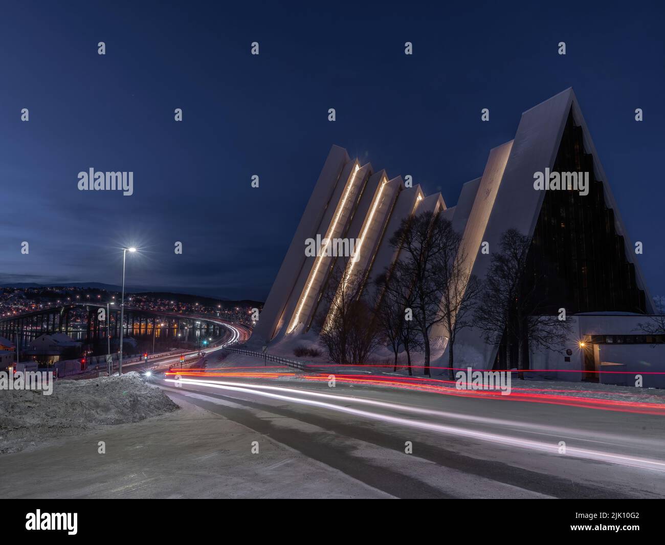 The Arctic cathedral at night, with lights of long exposure, Norway ...