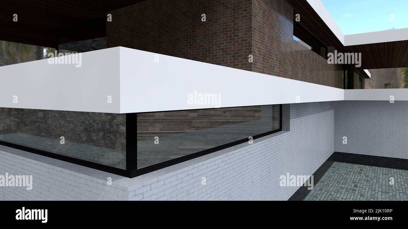 White molding around the perimeter of a modern building. Finishing ...