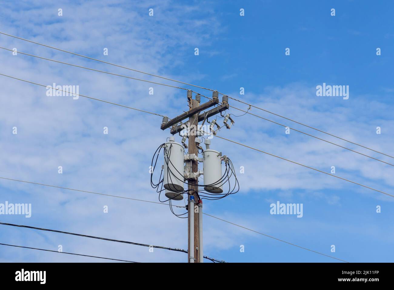 Wooden power line and cables hi-res stock photography and images - Alamy