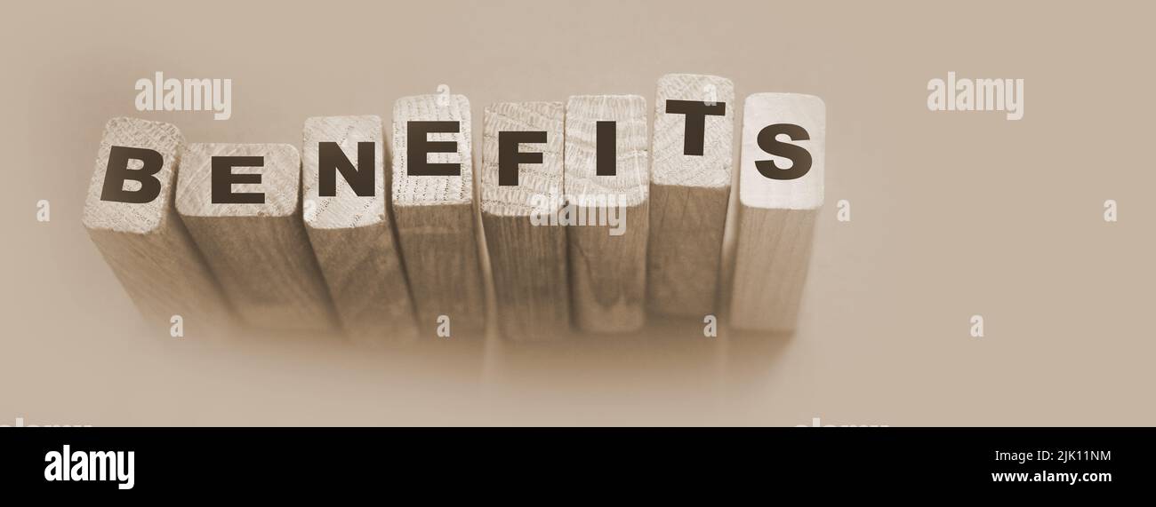 BENEFITS word made with building blocks. Awards self development ...
