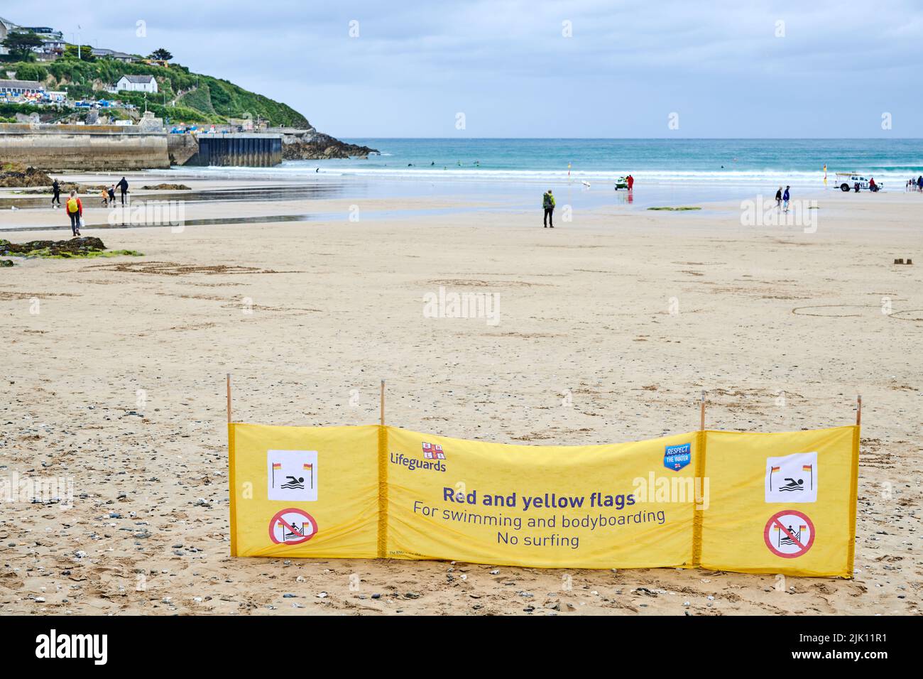 Information about safety flags, with the tide out, at the Towan (town ...