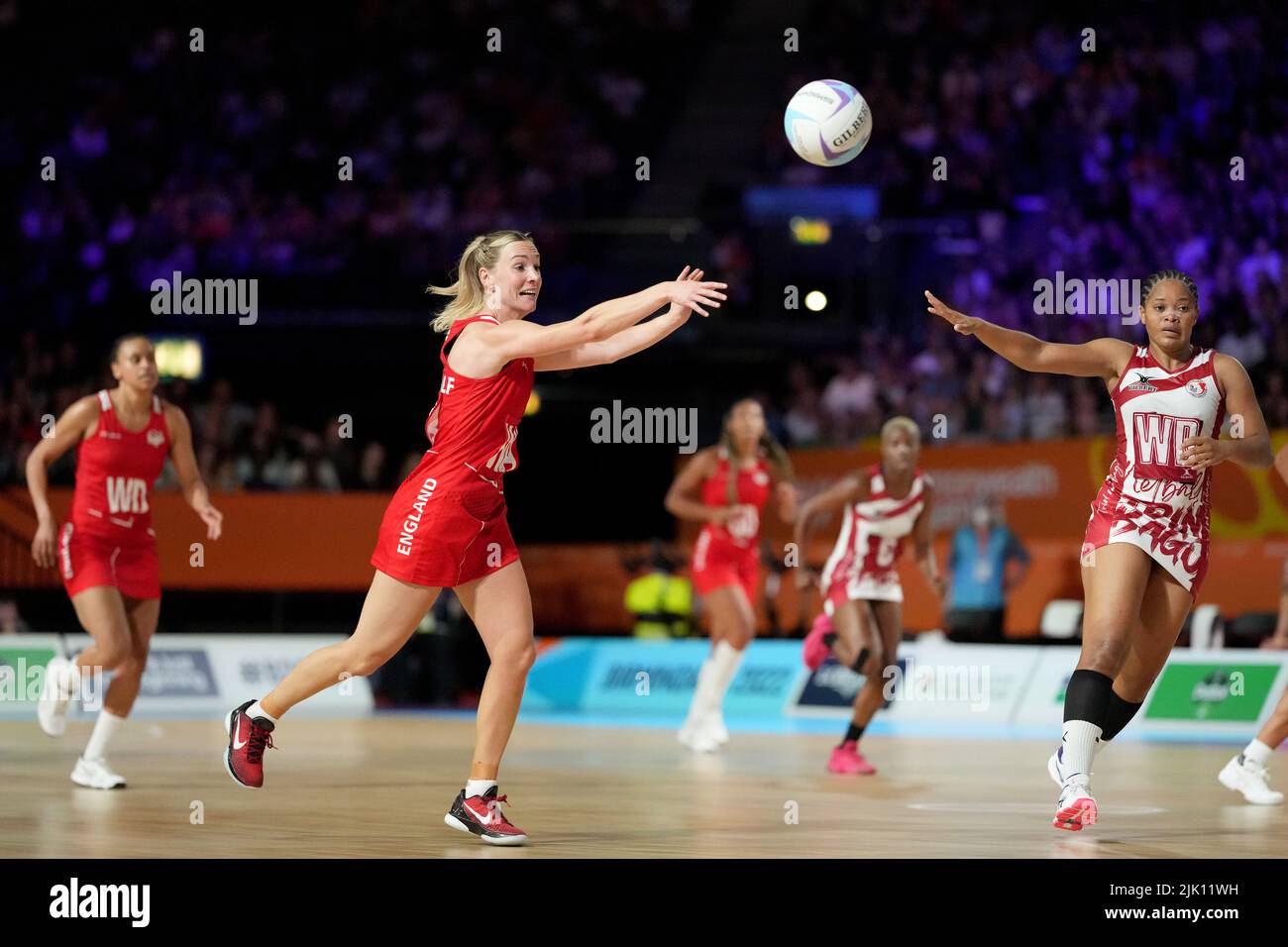 England’s Natalie Metcalf in action during the Pool B Netball match ...