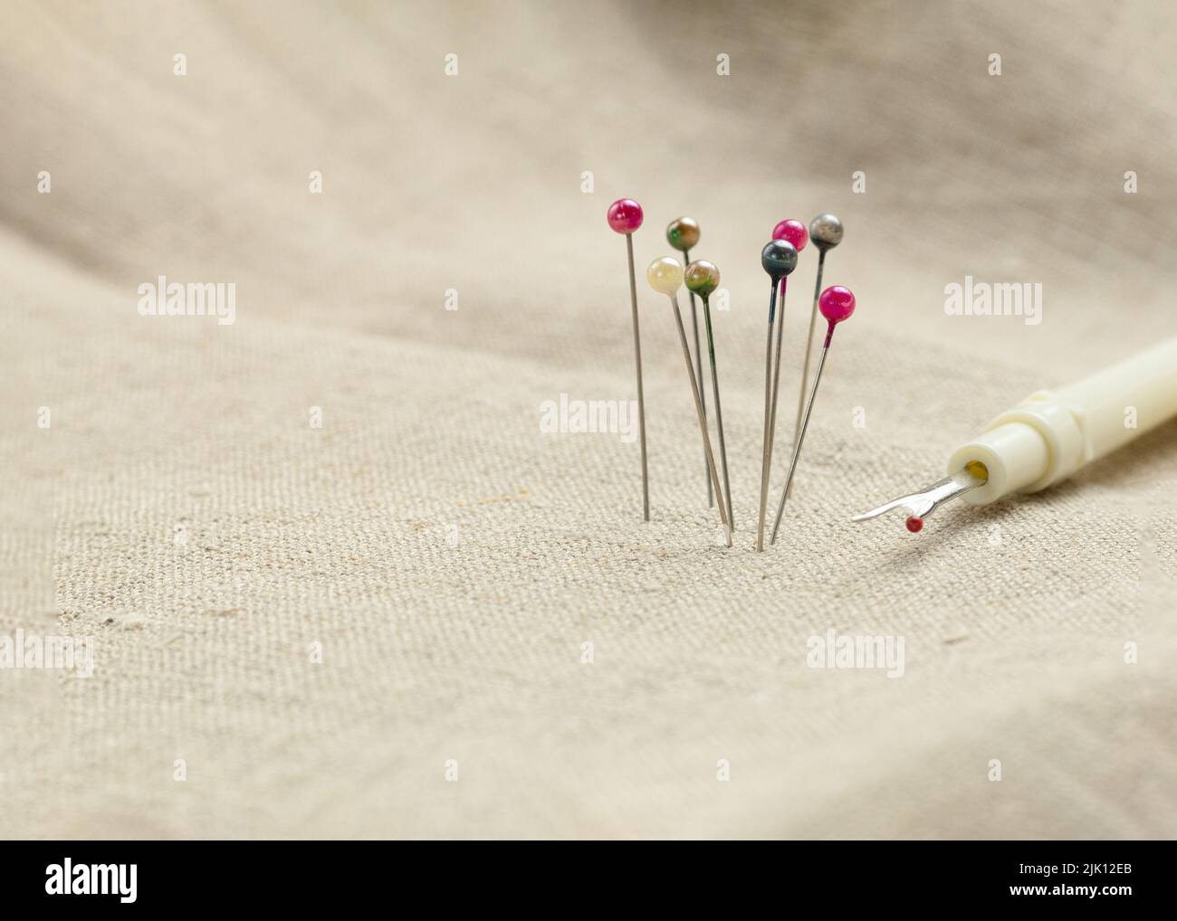 Pins with a round head in different colors, for pattern and sewing ...